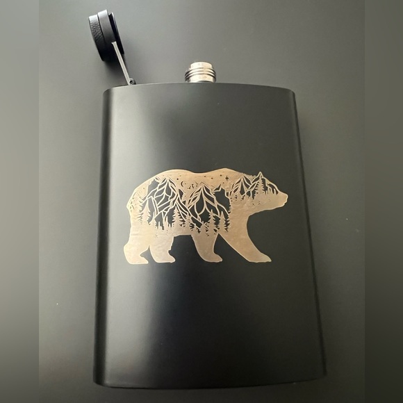 Dining | Mountain Bear Matte Black Stainless Steel 8oz Flask | Poshmark